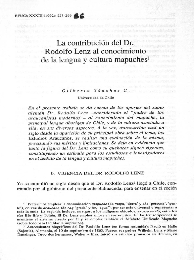 Rodolfo Lenz Al Conocimiento de La Lengua y Cultura Mapuche | PDF ...
