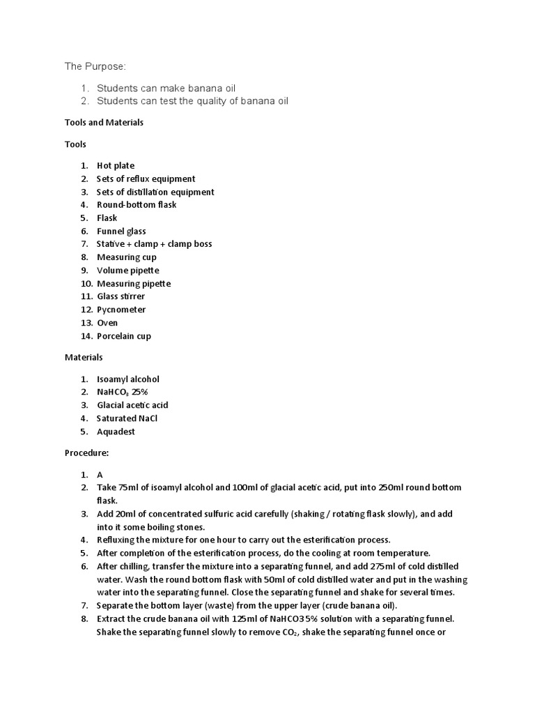 Making and Testing Banana Oil | PDF | Cooking, Food & Wine