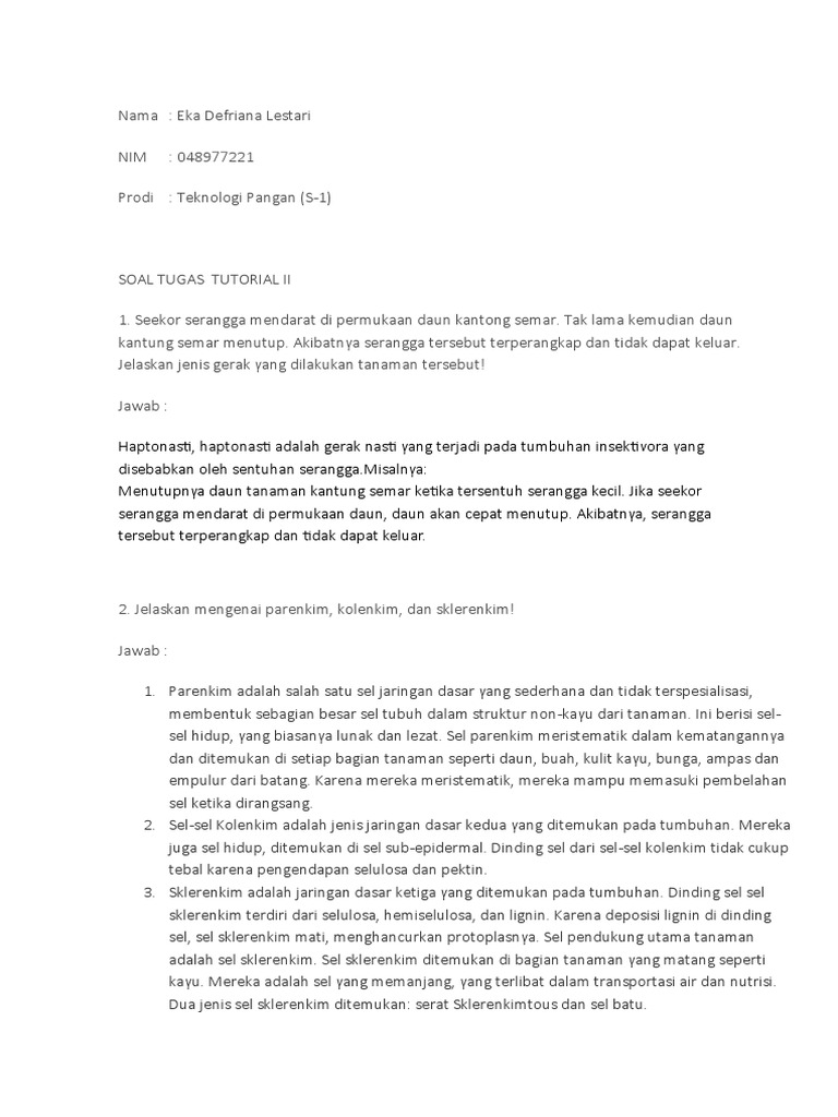 Eka Defriana Lestari - 048977221 - Tugas 2 Biologi Umum | PDF | Griya ...