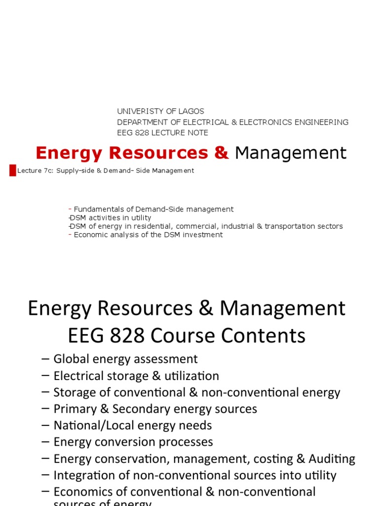 EEG828 Lecture 7d - Demand-Side Management | PDF | Energy Conservation ...