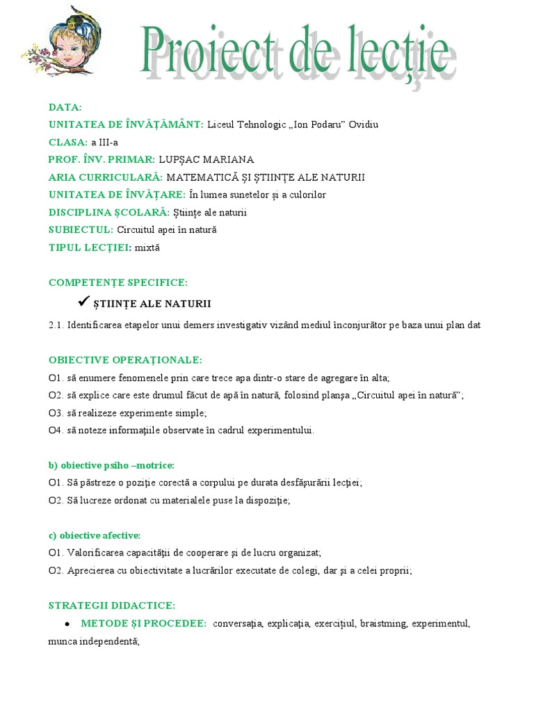 Stiinte Proiect de Lectie | PDF