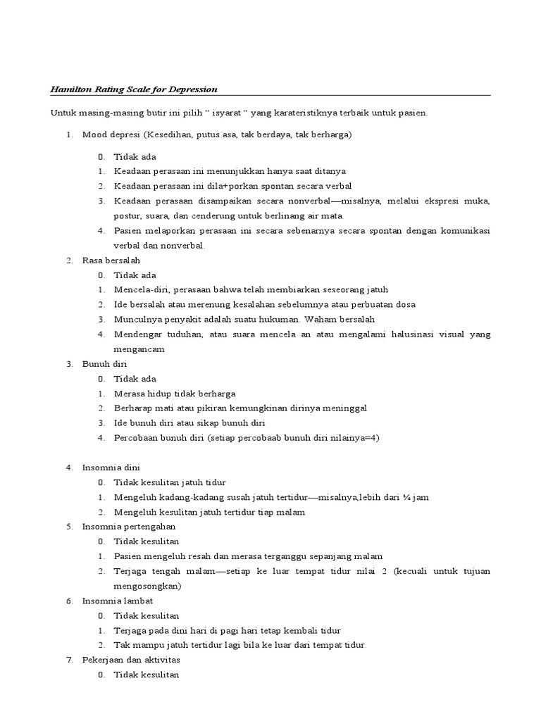 Skala Depresi Hamilton | PDF