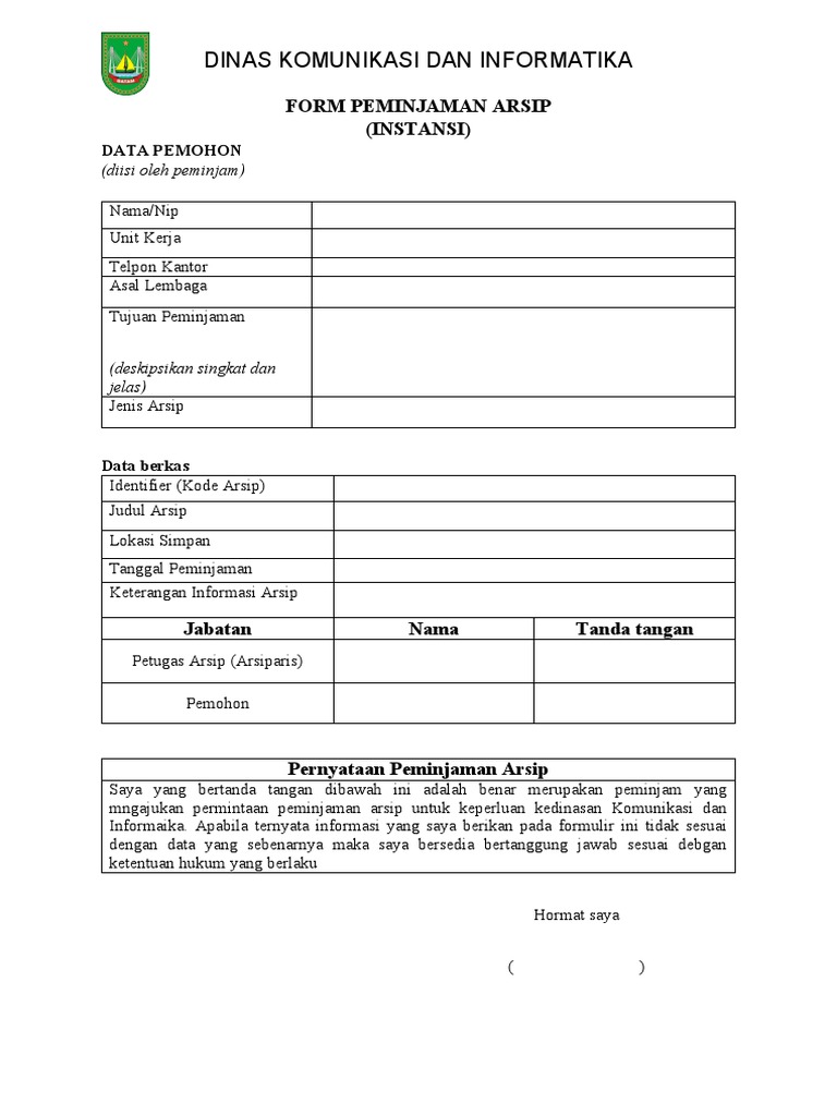 Form Peminjaman Arsip | PDF