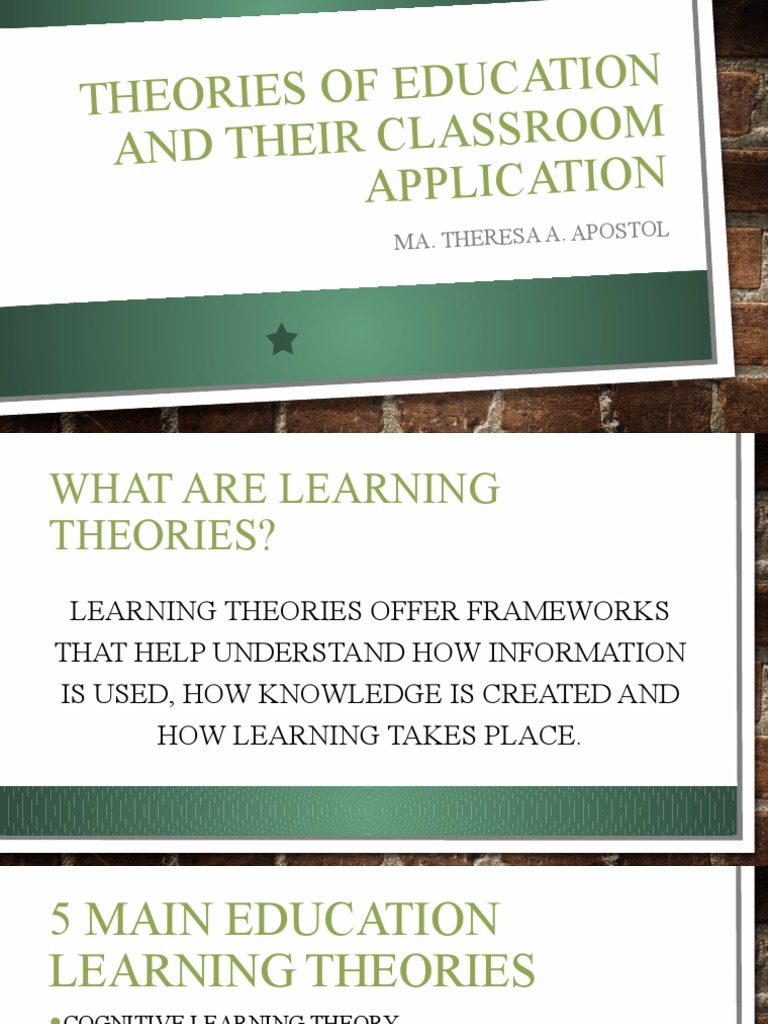 Theories of Education and Their Classroom Application | PDF | Learning ...