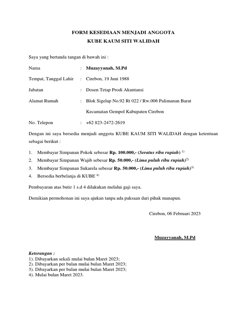 Formulir Keanggotaan KUBE Siti Walidah | PDF