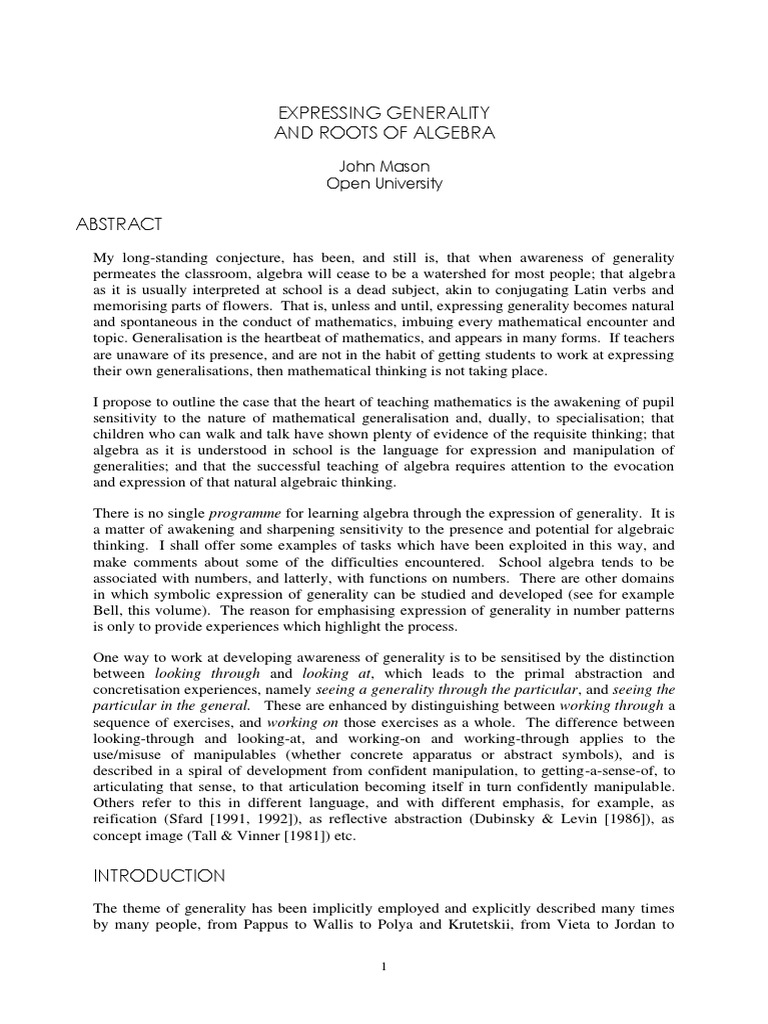 Awakening Algebraic Generality | PDF | Algebra | Mathematics