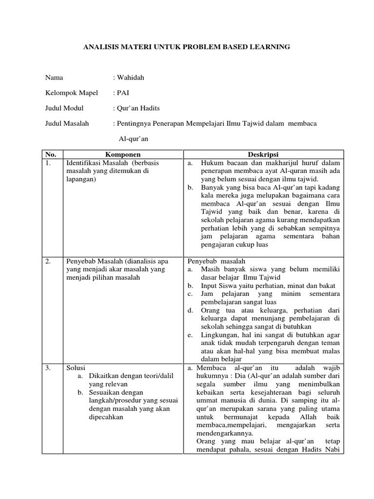 Analisis Problem Based Learning | PDF