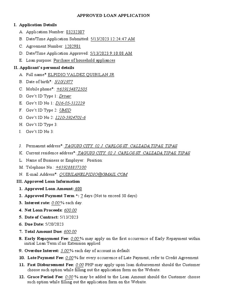 Approved Loan Application PDF | PDF | Loans | Credit