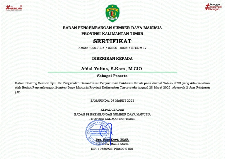 Sertifikat 000 7 5 6 02850 2023 Bpsdm Iv Pdf