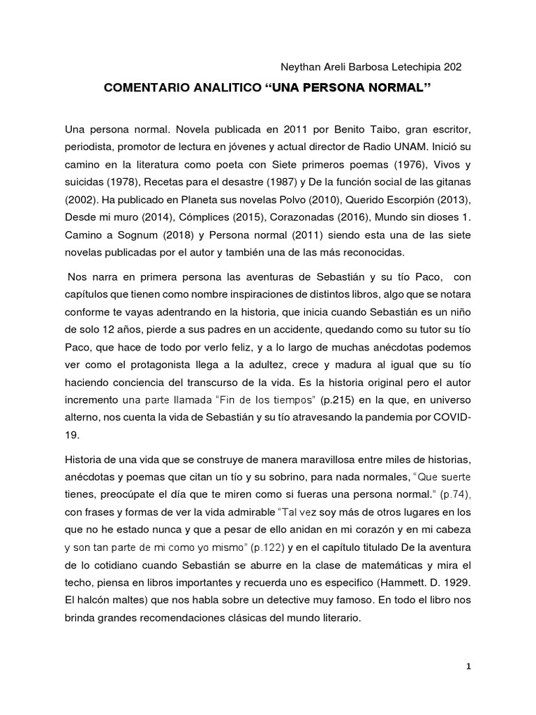 Análisis de "Una Persona Normal" | PDF