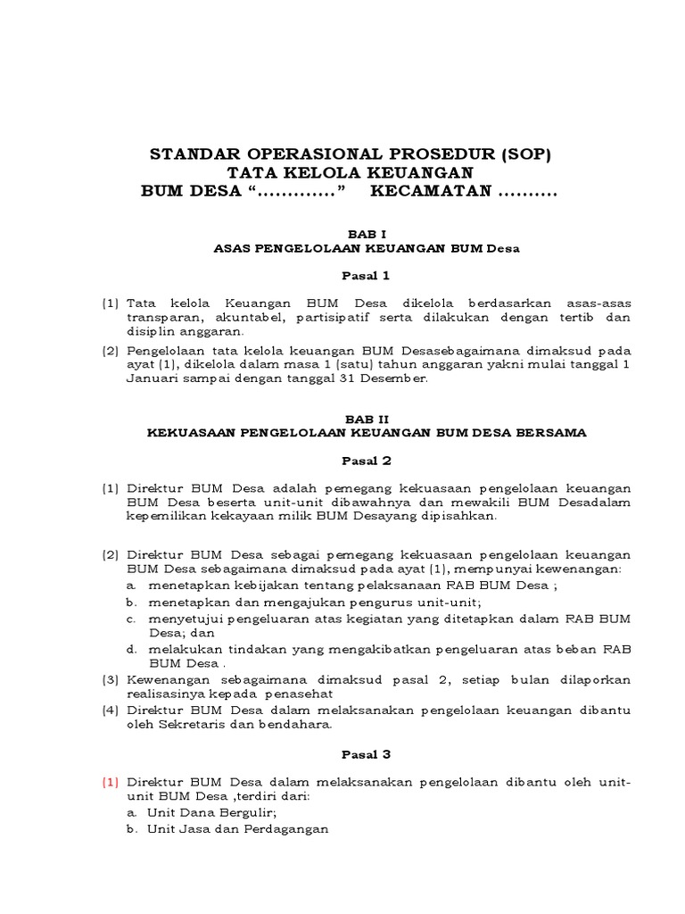 SOP Tata Kelola Keuangan BUMDes | PDF