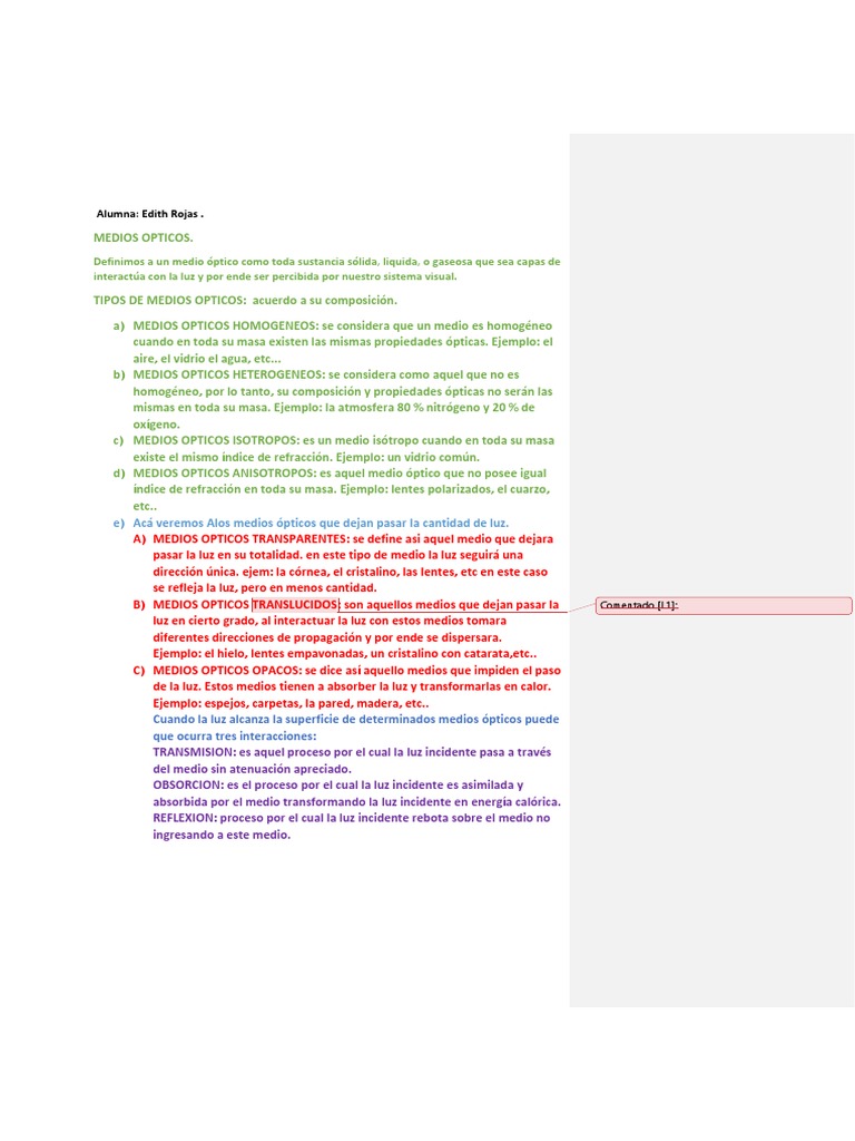 Medios Opticos y Sistema Optico | PDF | Óptica | Ligero
