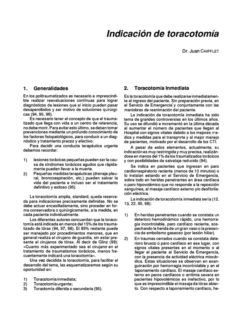 Indicación de Toracotomía | PDF | Lesión | Especialidades Medicas