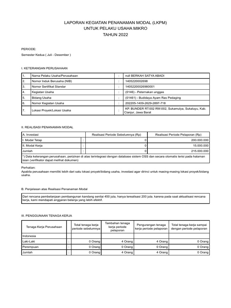 Laporan LKPM | PDF