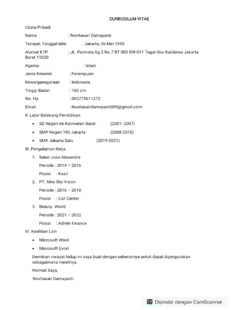 CV Novitasari-1 | PDF