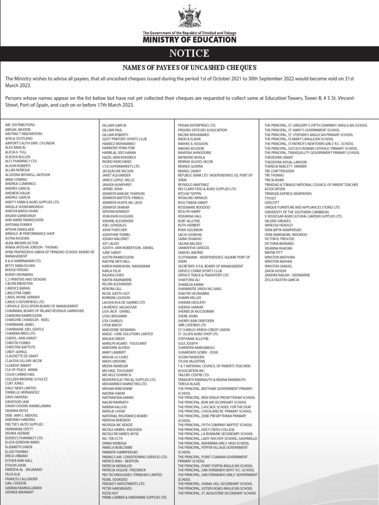 Uncashed Cheques February 2023 Press Ad MOE PDF | PDF