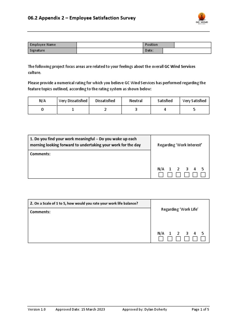 06.2 Appendix 2 - Employee Satisfaction Survey PDF | PDF | Job Satisfaction | Social Psychology