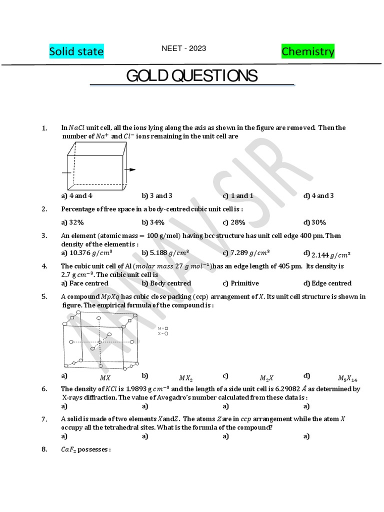 Gold Questions: Solid State Chemistry | PDF | Crystal Structure | Ion