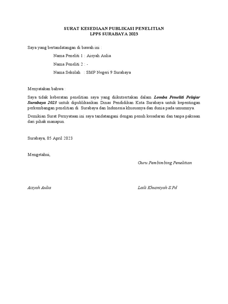 Surat Kesediaan Publikasi 2023 | PDF | Agama & Spiritualitas