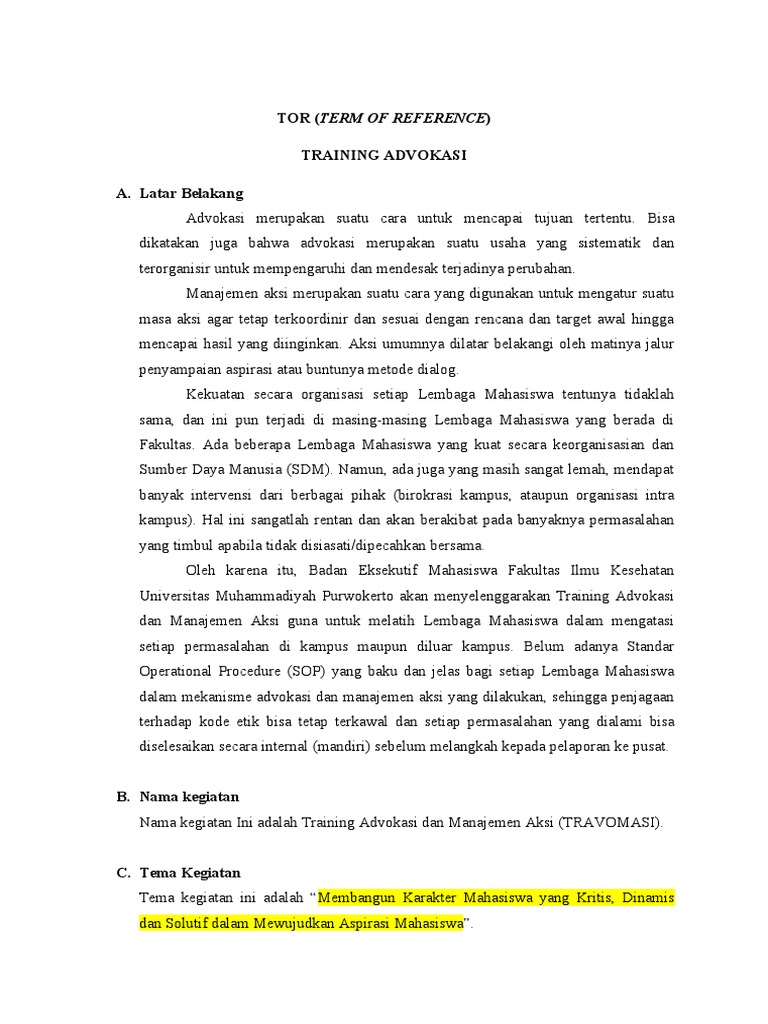 TOR Training Advokasi TRAVOMASI BEM | PDF