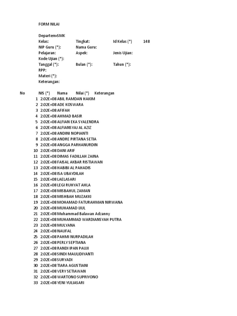 Form - Nilai - K-12 Tkro 5 - T-12 - Ta-2022-2023 | PDF