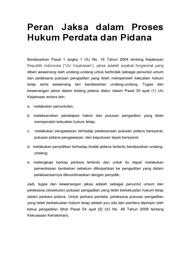 Peran Jaksa dalam Proses Hukum Perdata dan Pidana | PDF