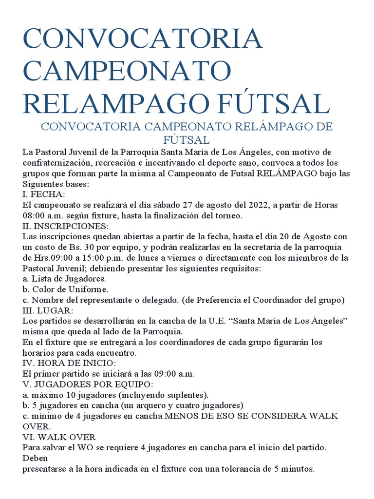 Convocatoria Campeonato Relampago Fútsal | PDF | Deportes | Asociación ...