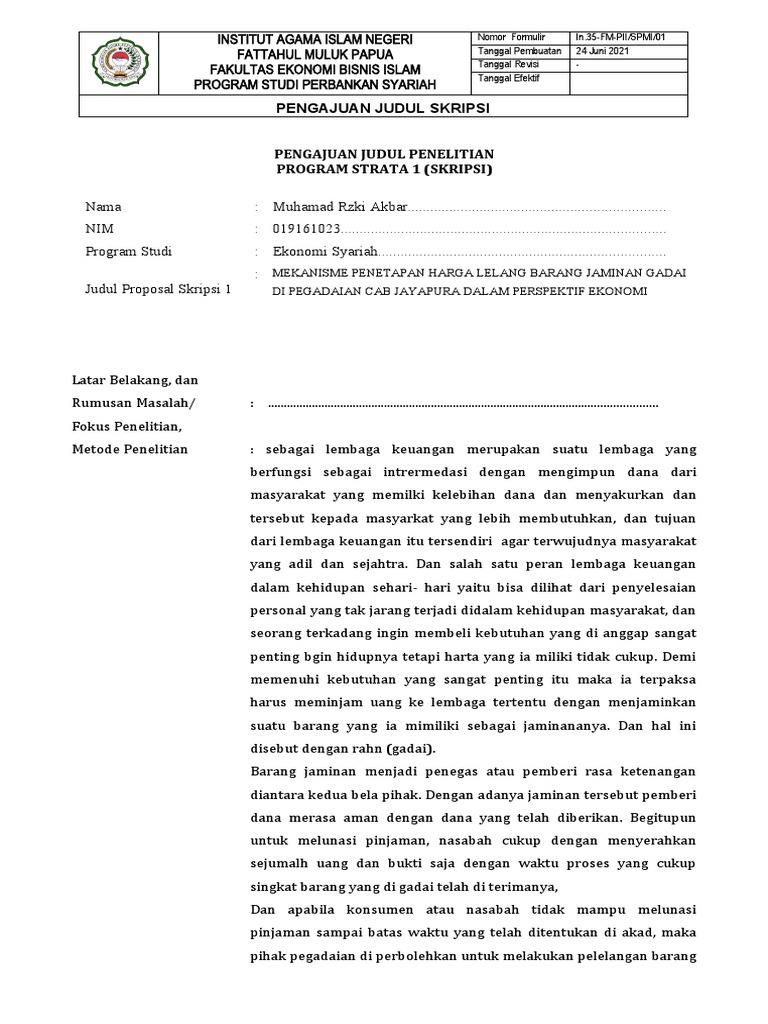Pengajuan Judul Skripsi-1 | PDF