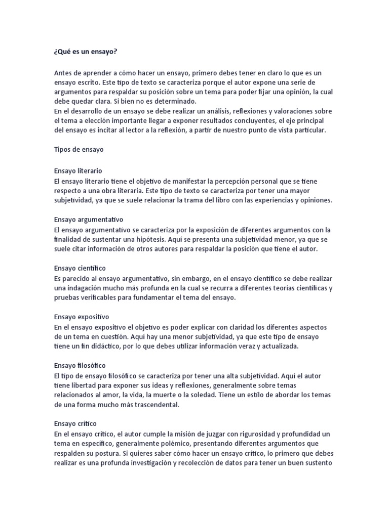 Tipos y Estructura del Ensayo | PDF | Ensayos