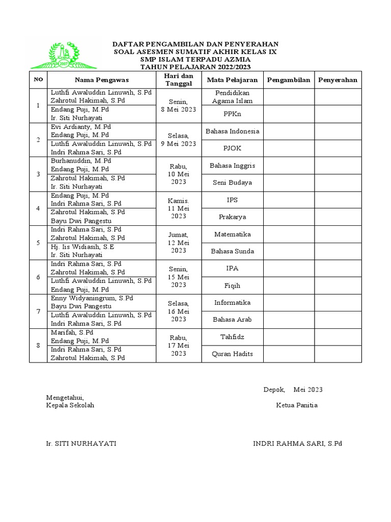 Daftar Pengambilan Dan Penyerahan Soal | PDF