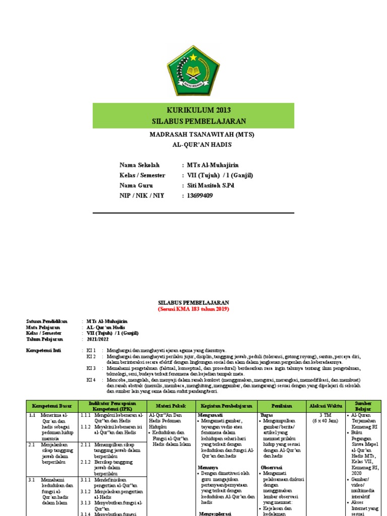 Silabus - Sesuai Kma 183 Tahun 2019 | PDF
