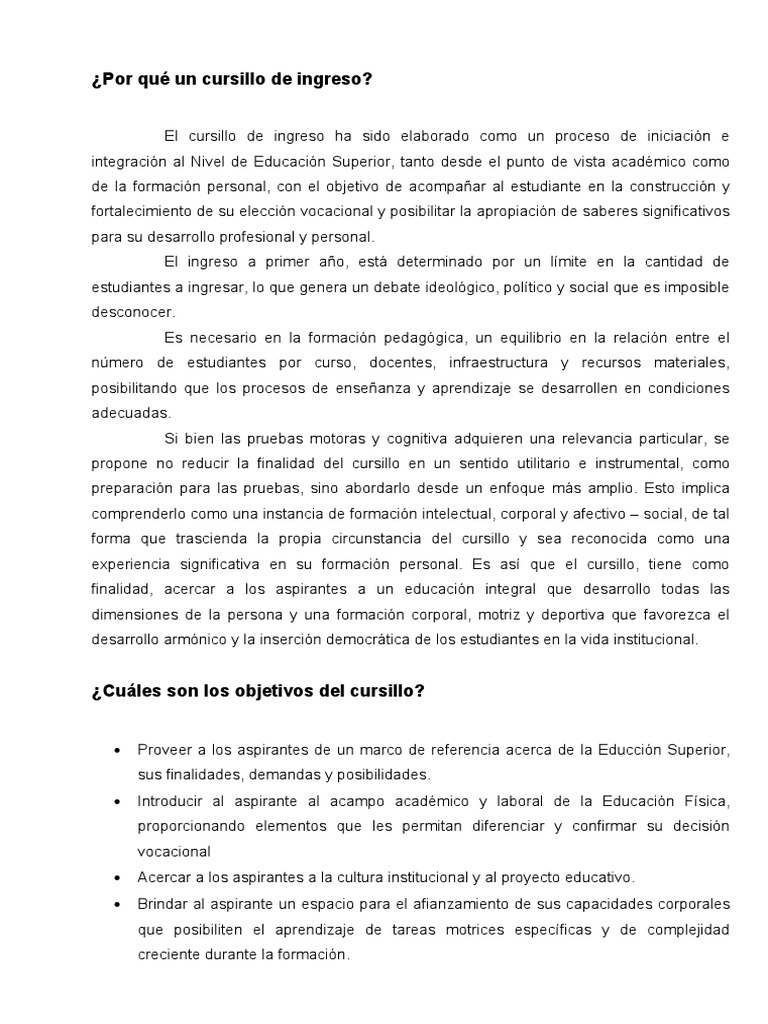 Todo Sobre El Cursillo de Ingreso | PDF