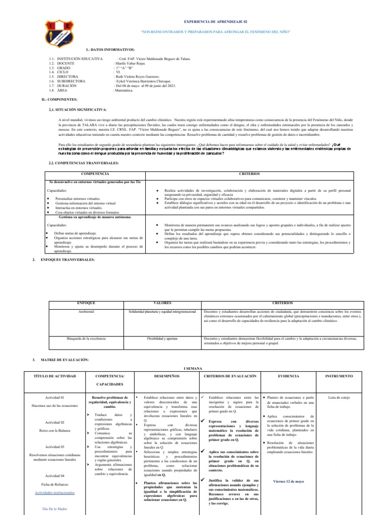 Experiencia de Aprendizaje N°02 | PDF