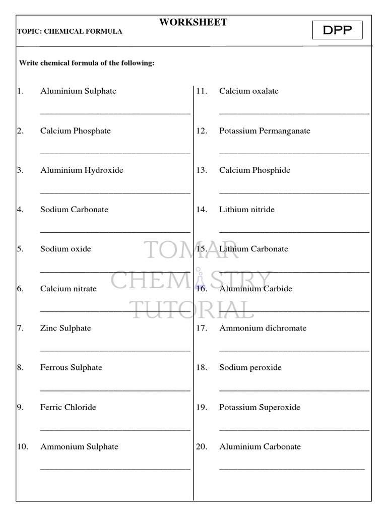 Chemical Formula WorkSheet | PDF