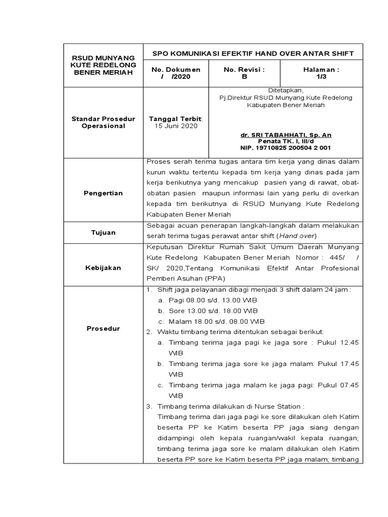 Sop Hand Over 2021 | PDF