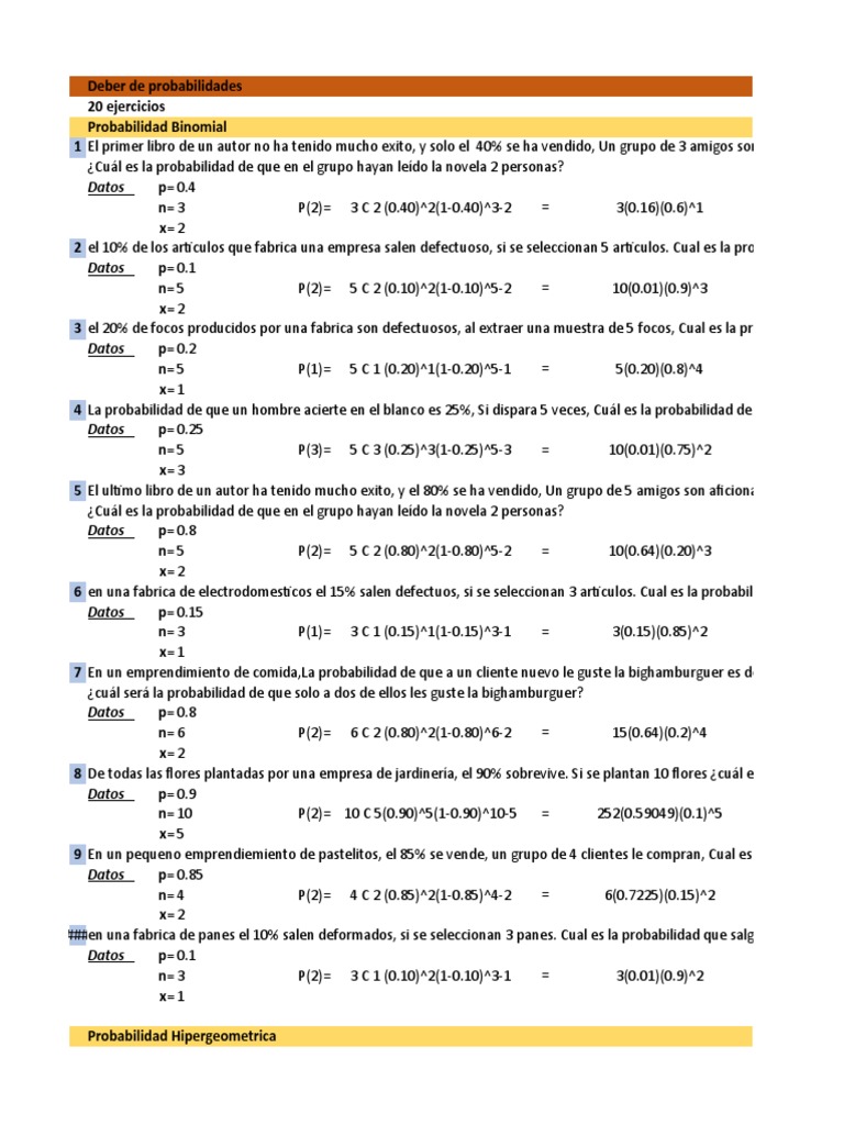 Ejercicios de Probabilidad Binomial y Hipergeométrica | PDF | Probabilidad | Probabilidades y ...