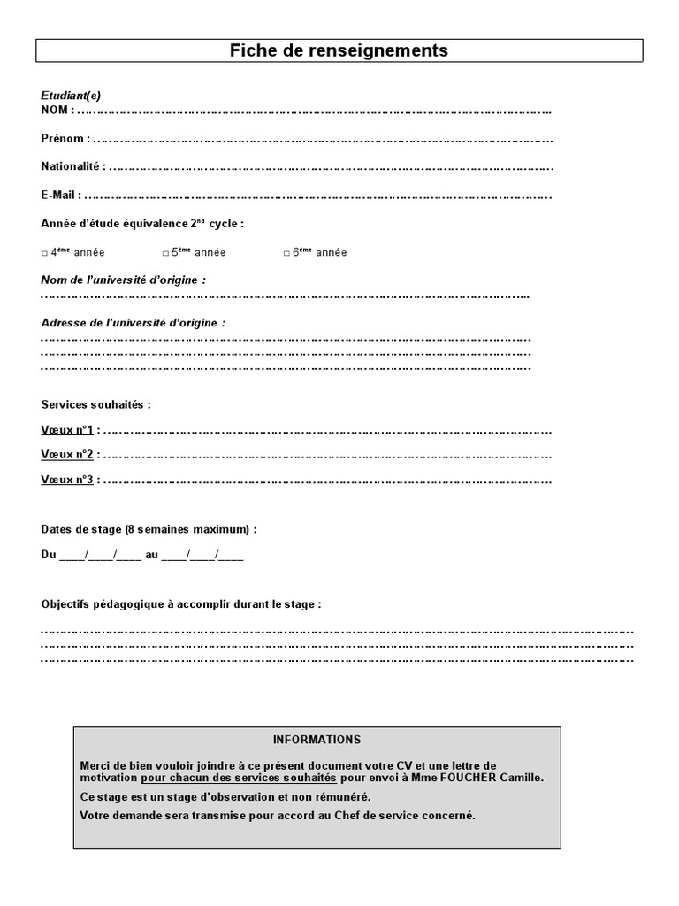 Fiche de renseignements étudiant pour stage | PDF | Sports et loisirs
