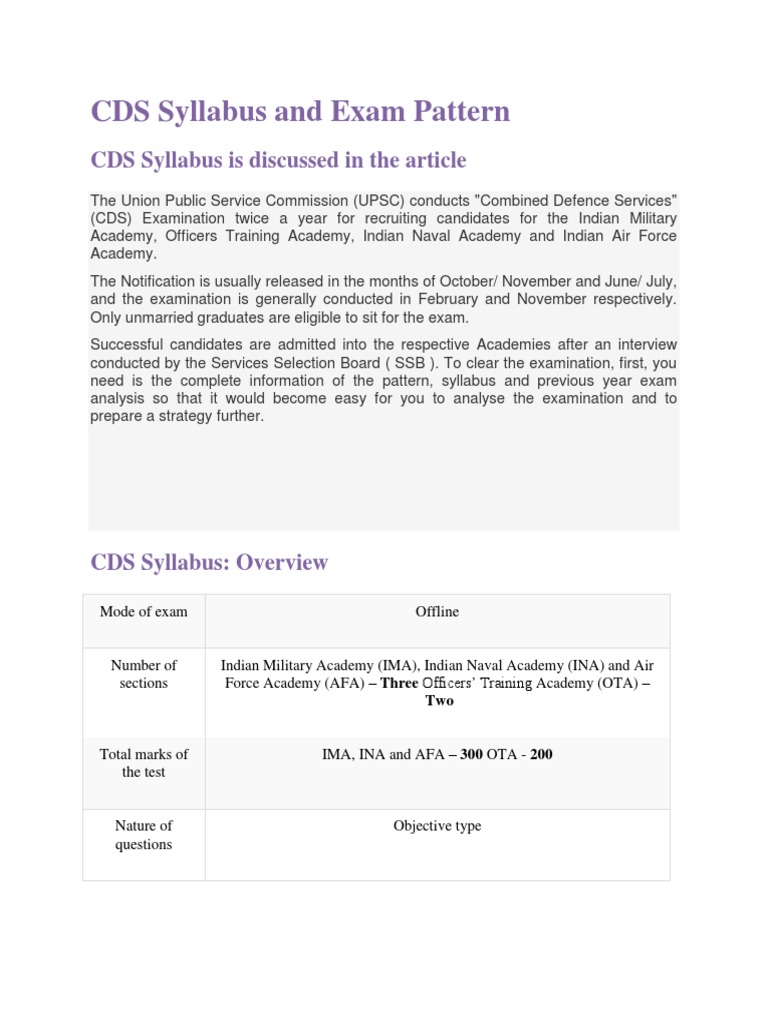 CDS Exam Syllabus & Pattern Guide | PDF | Trigonometric Functions ...
