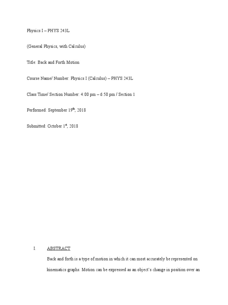 Lab Report Back and Forth Motion | PDF