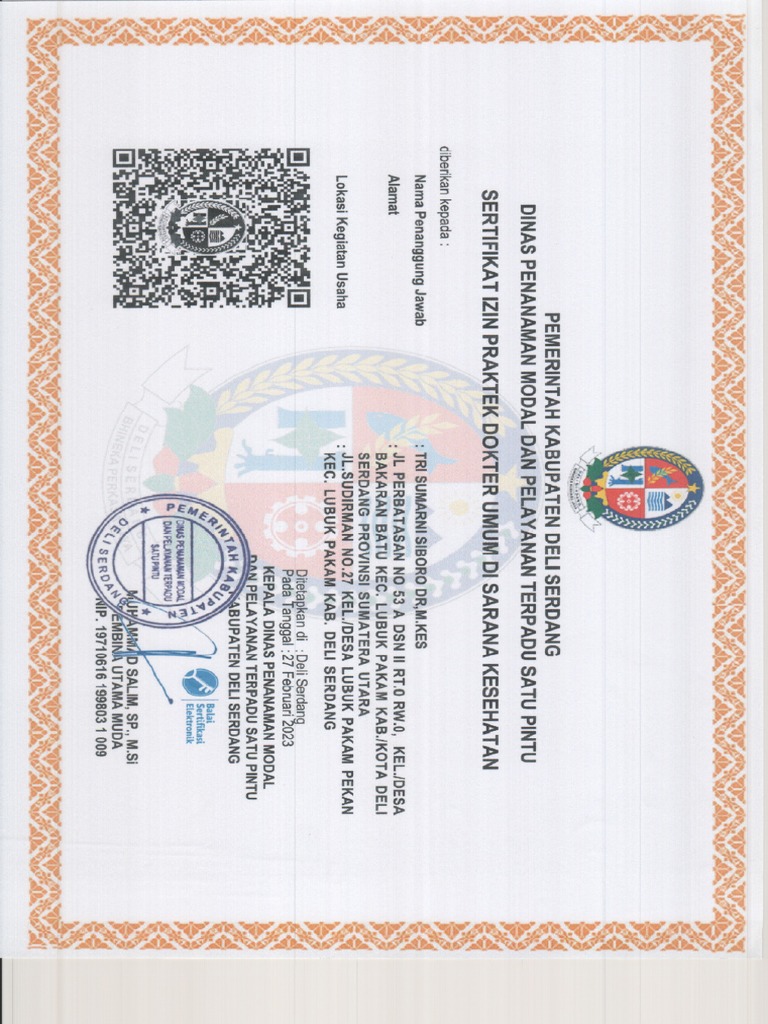 Surat Ijin Praktek Dr. Tri PDF | PDF