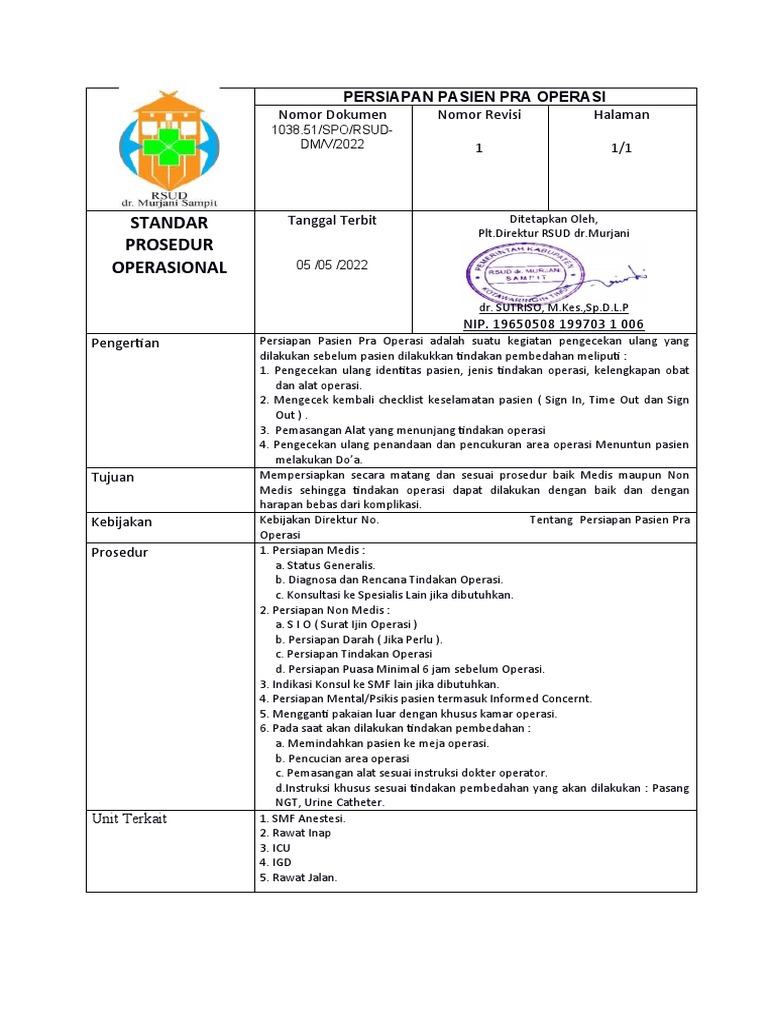 Persiapan Pre Operasi | PDF