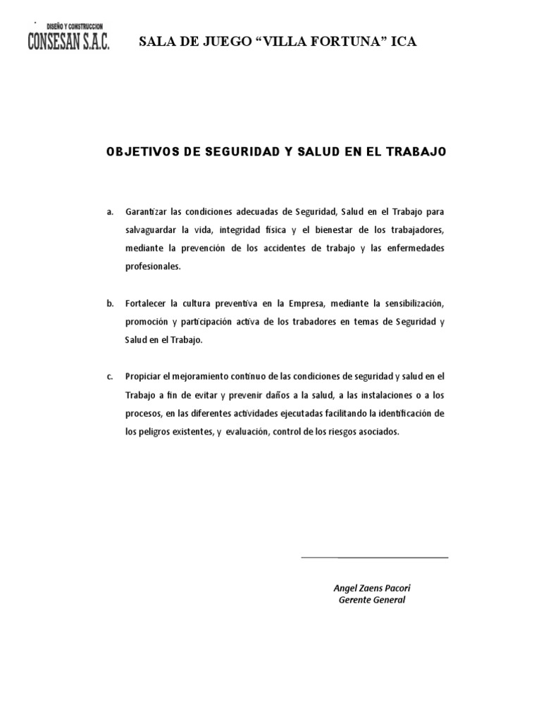 Objetivos de Seguridad y Salud en El Trabajo | PDF Objetivos de Seguridad y Salud en El Trabajo | PDF