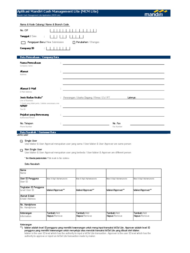 Formulir Aplikasi MCM Lite Bagian 1 | PDF