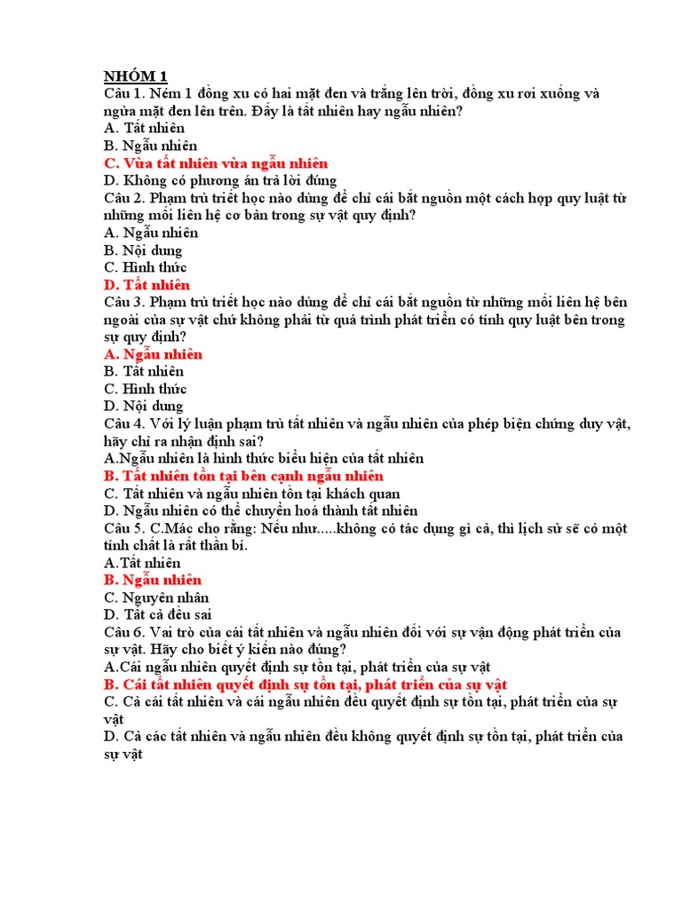 20 câu hỏi TN nhóm 1 PDF | PDF