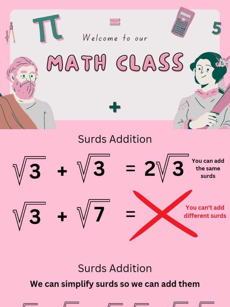 Adding and subtracting surds in math class | PDF