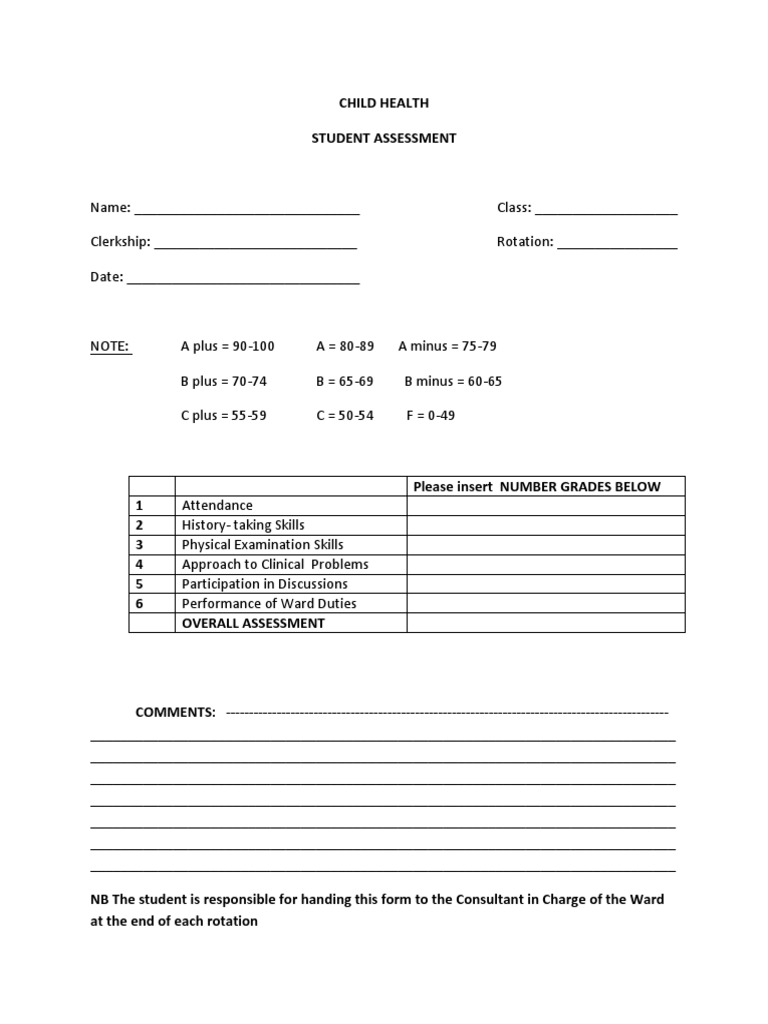 Child Health Student Evaluation | PDF