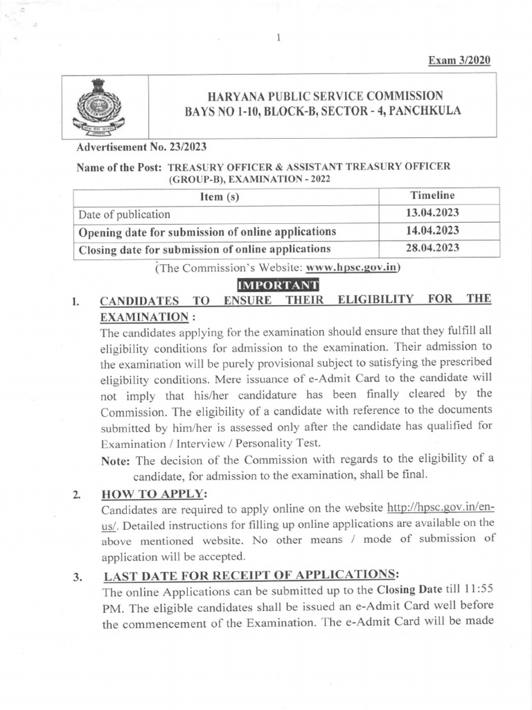 Notification HPSC Treasury and Asst Treasury Officer Posts 1 | PDF