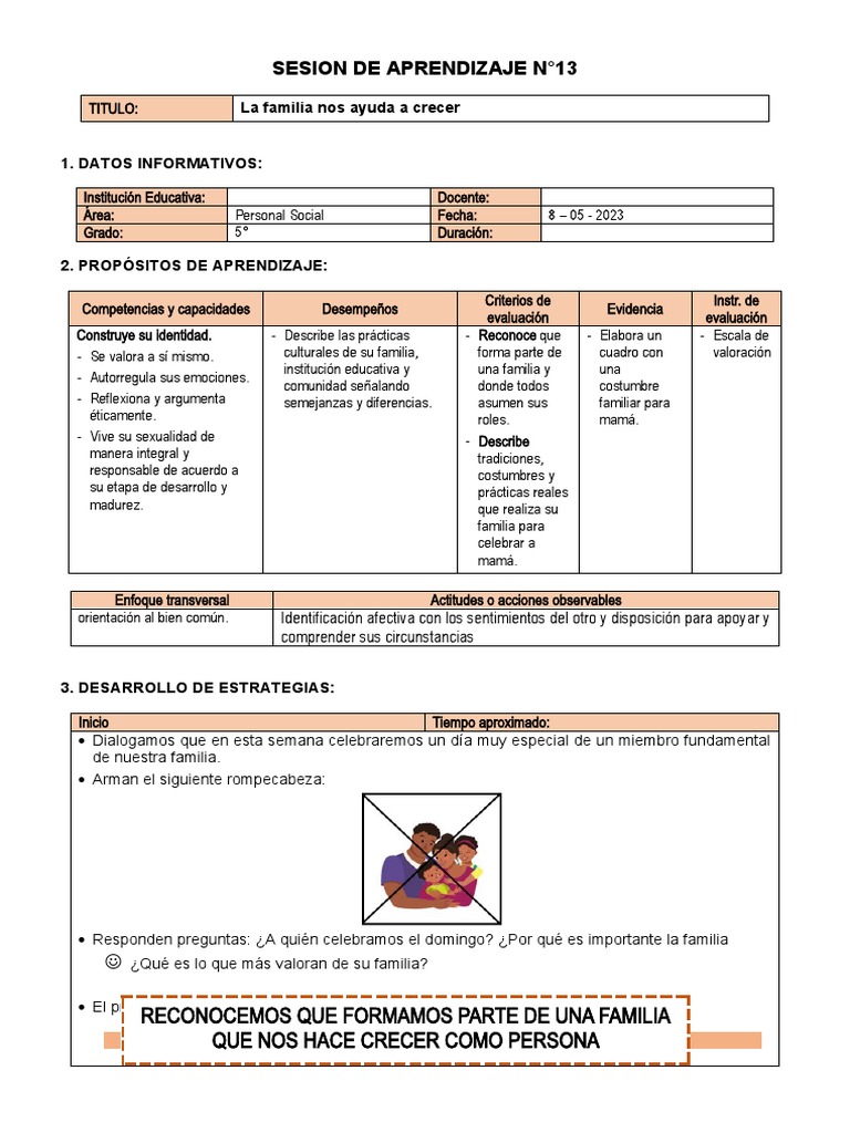 Crecimiento Familiar en Quinto Grado | PDF | Crecimiento personal y ...
