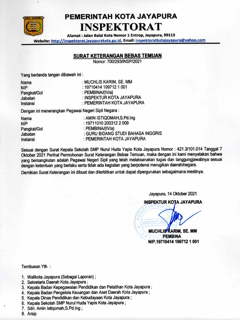 Surat Keterangan Bebas Temuan | PDF