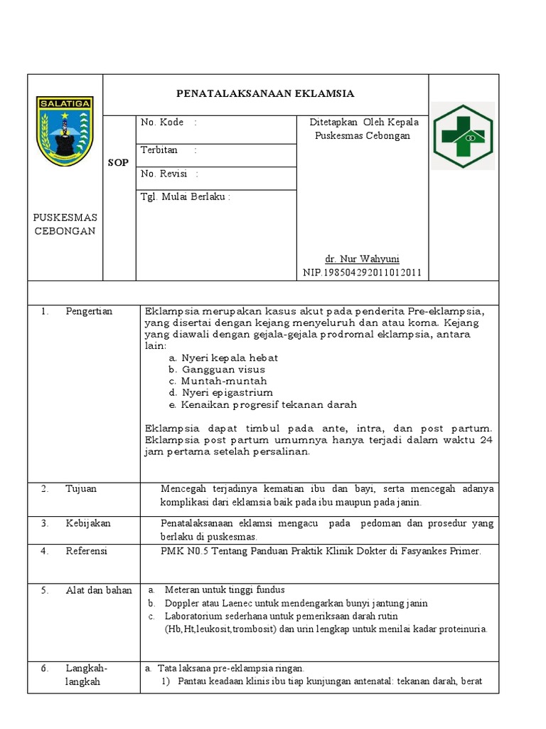 SOP Penatalaksanaan Eklampsia Puskesmas | PDF | Kesehatan Holistik ...